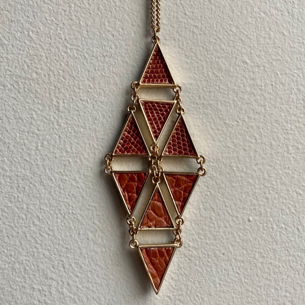 3d Printed Art Deco Triangle Pendent Necklace W/Cogna… - Gem
